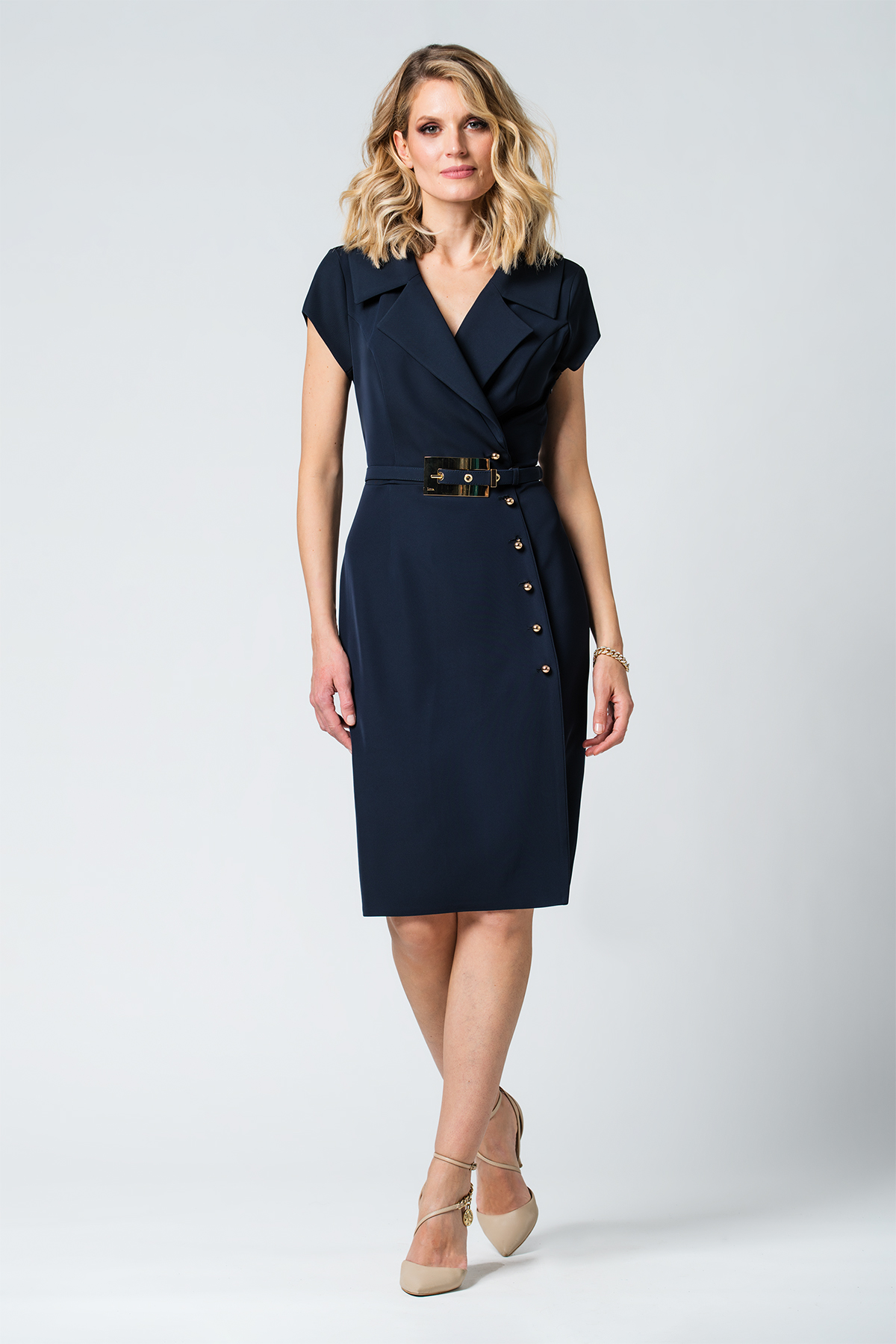 Uska teget haljina sa kaišem | Modna kuća Luna