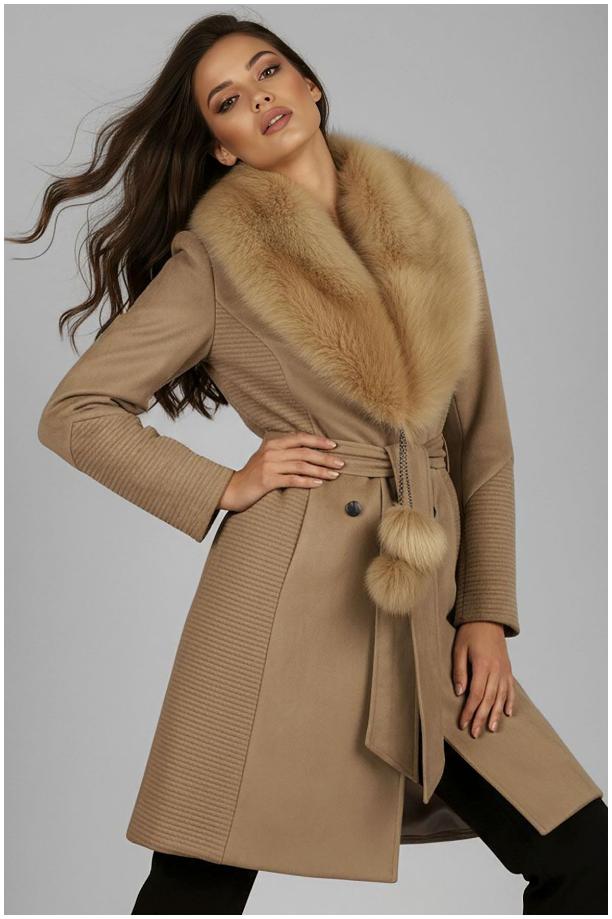 Elegant long jacket with faux fur | Luna Fashion House