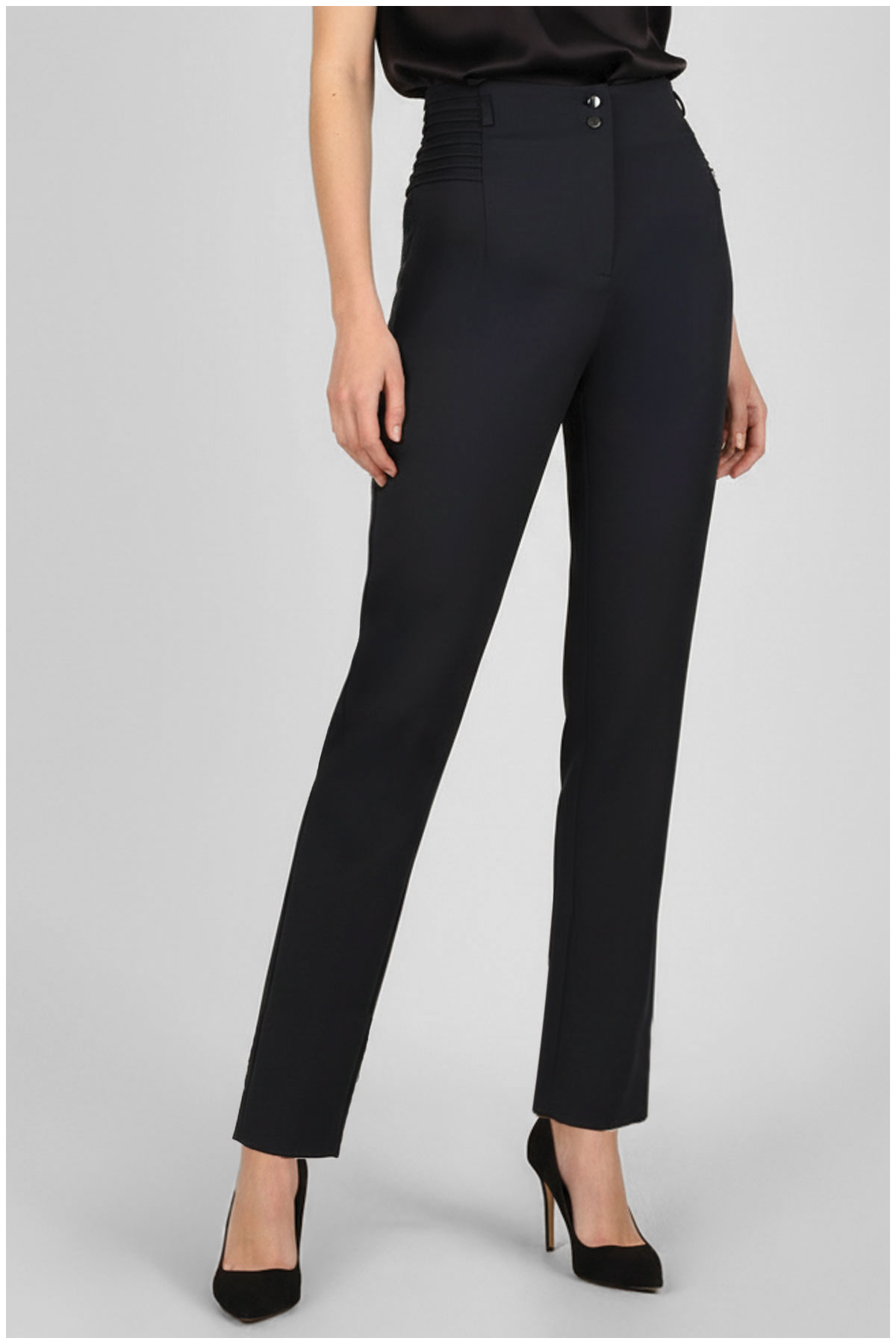 Elegantne teget pantalone ravnog kroja sa povišenim strukom | Modna ...