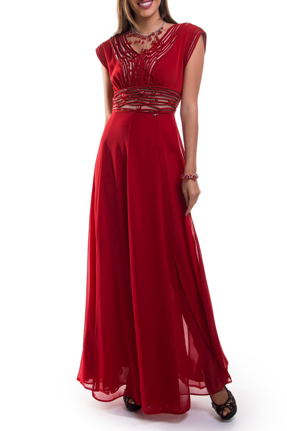 Elegantna Luna duga haljina sa izraženim strukom i ukrasnim perlama ...