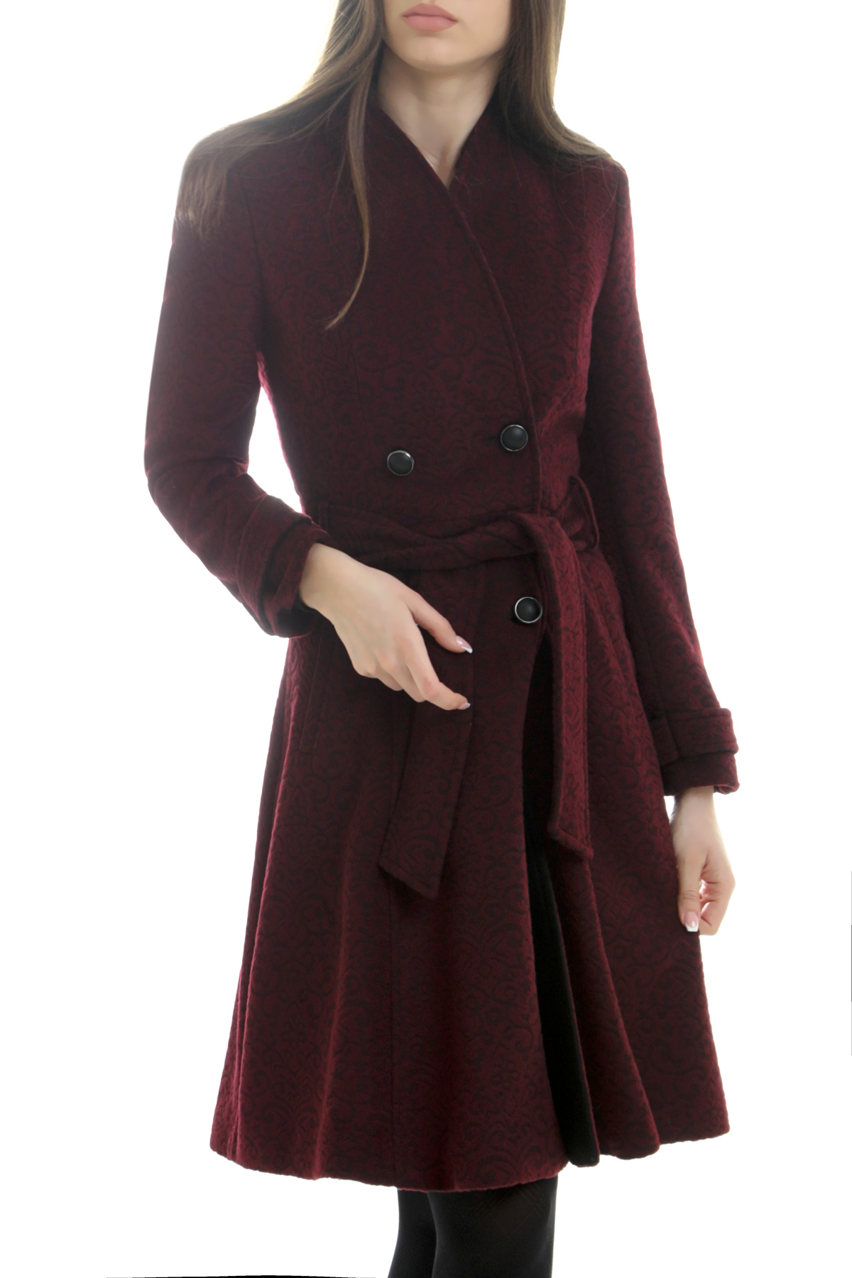 Wide coat with a high collar made of warm, smooth texture fabric. The ...