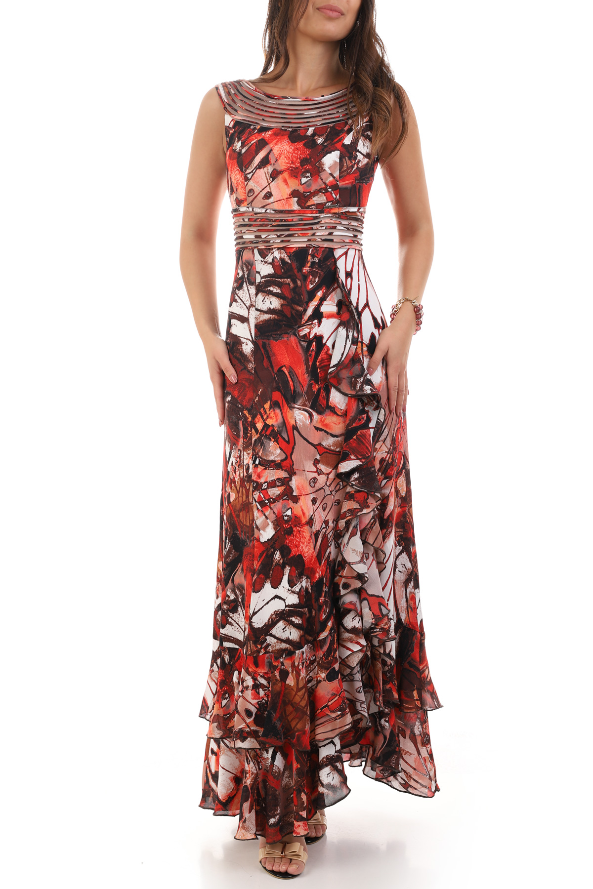 Elegantna duga haljina bez rukava, od viskoze atraktivnog dezena ...