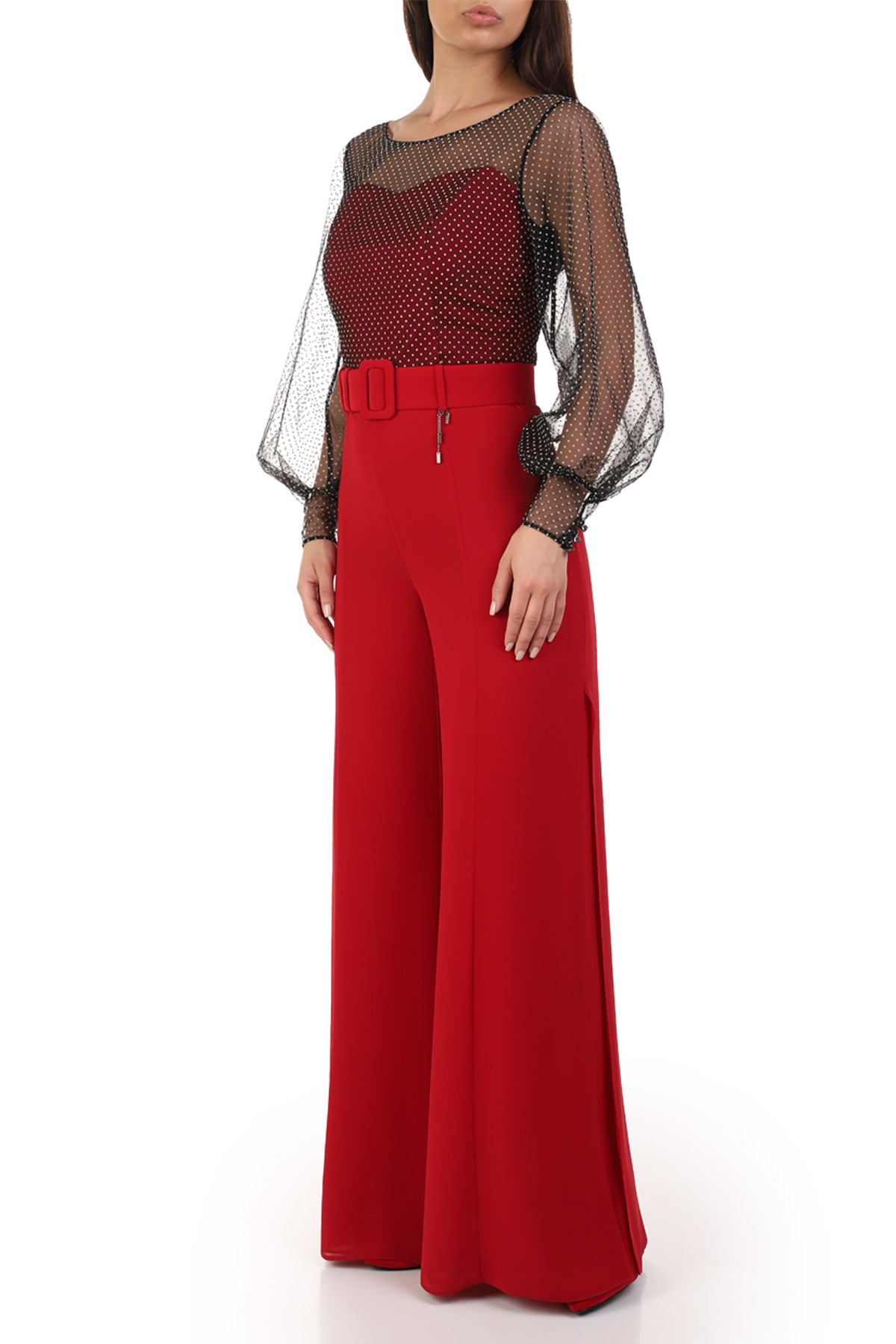 Elegant overall with corset and tulle in the chest and sleeves area ...