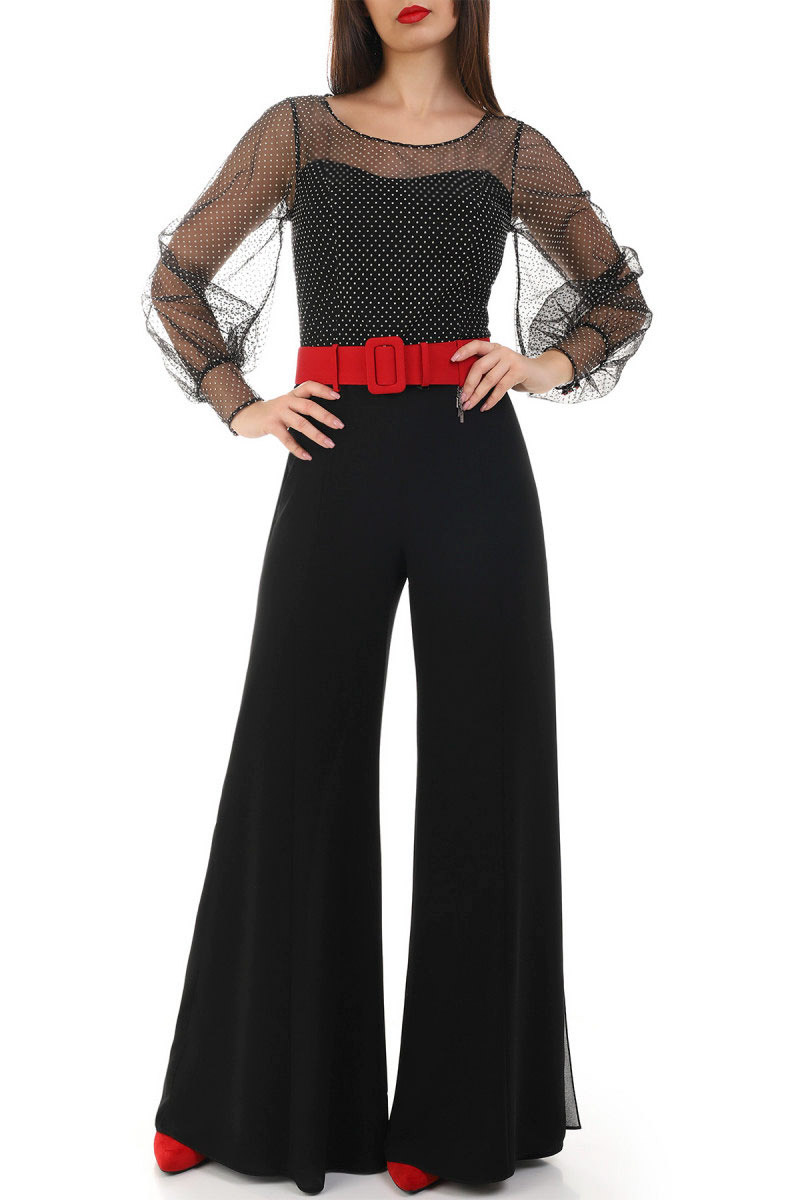 Elegant overall with corset and tulle in the chest and sleeves area ...