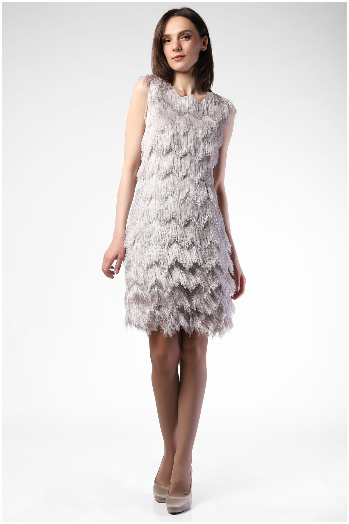 Bež kratka haljina sa resama | Modna kuća Luna