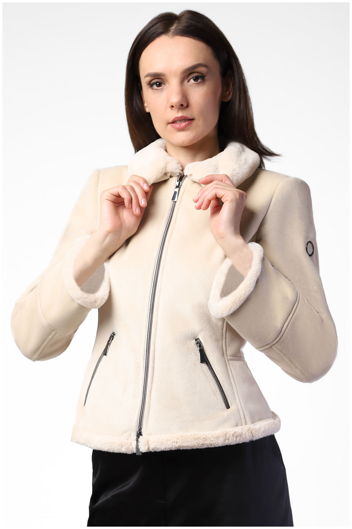 Beige jacket lined with faux fur | Luna Fashion House