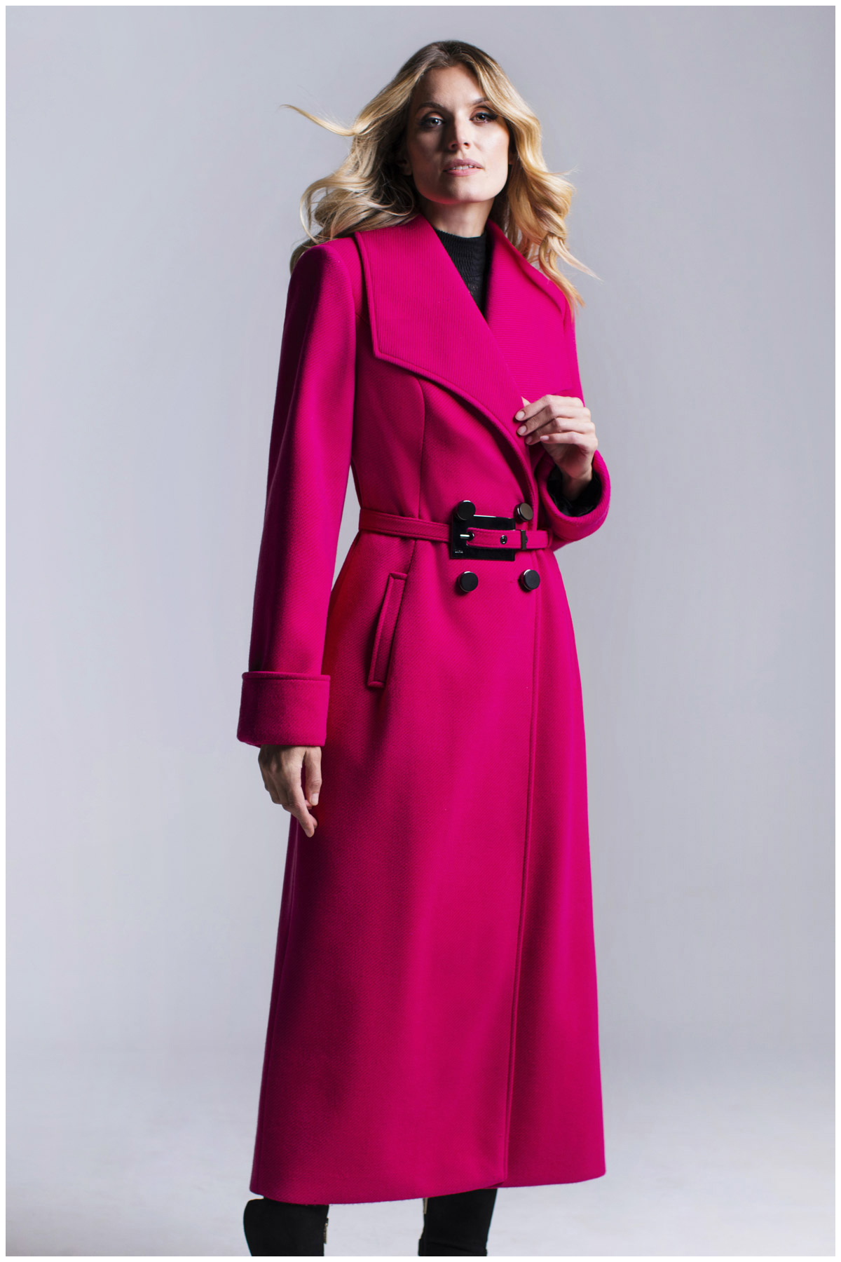 Ženstveni kaput ciklama nijanse sa kaišem | Modna kuća Luna