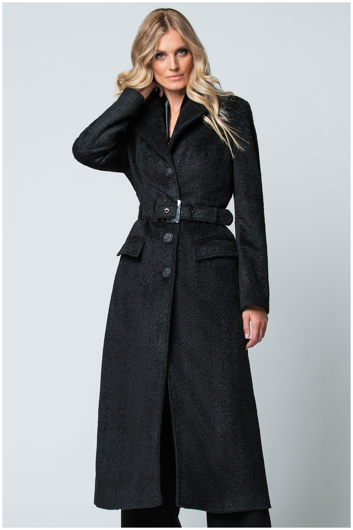 Elegantni crni kaput midi dužine | Modna kuća Luna