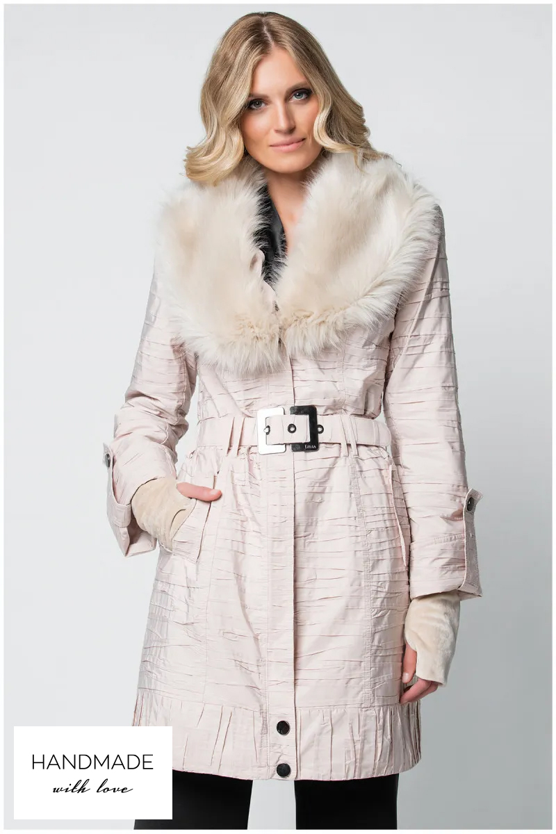 Tailored beige coat with fur | Luna Fashion House