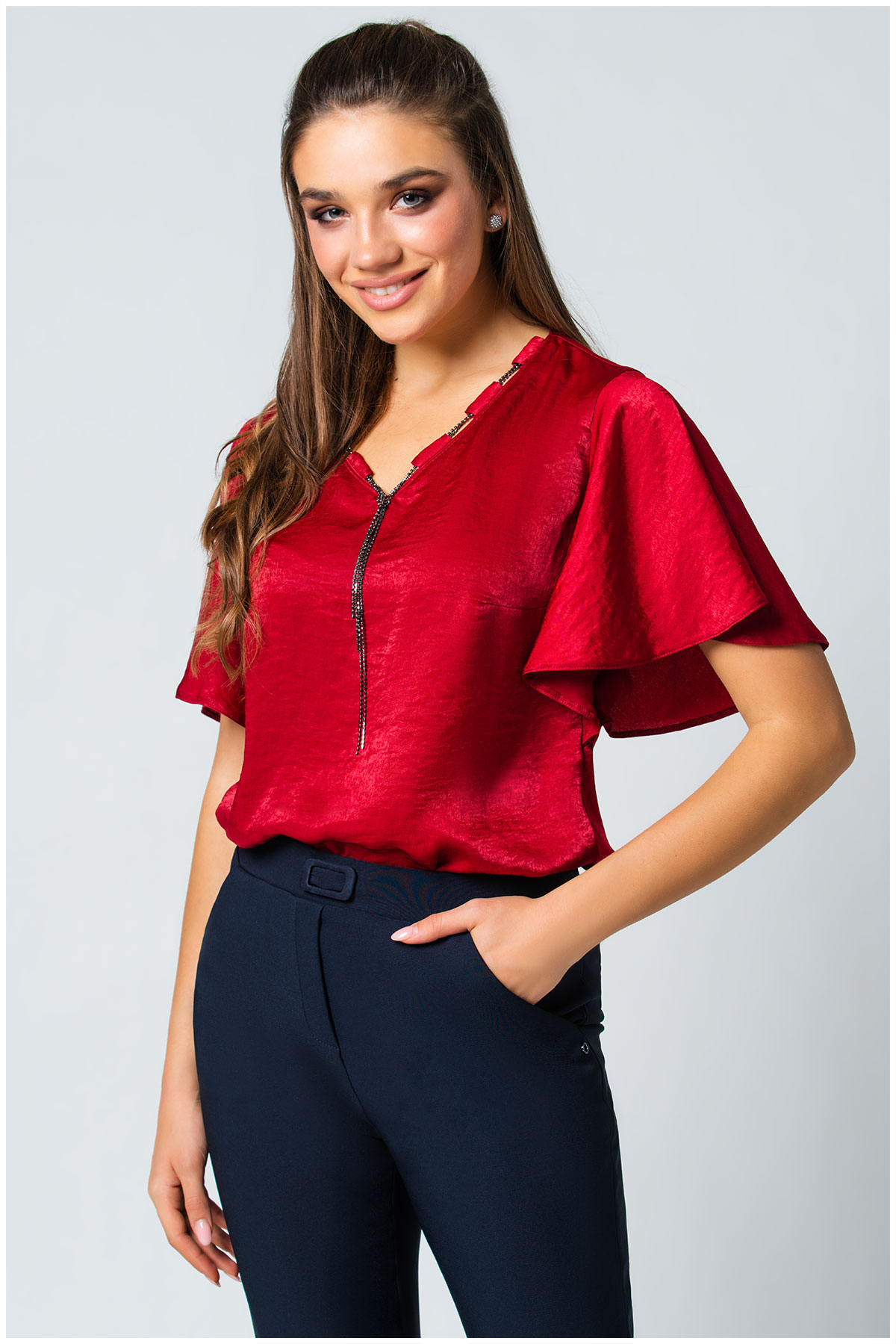 Solid color blouse with flowy sleeves | Luna Fashion House