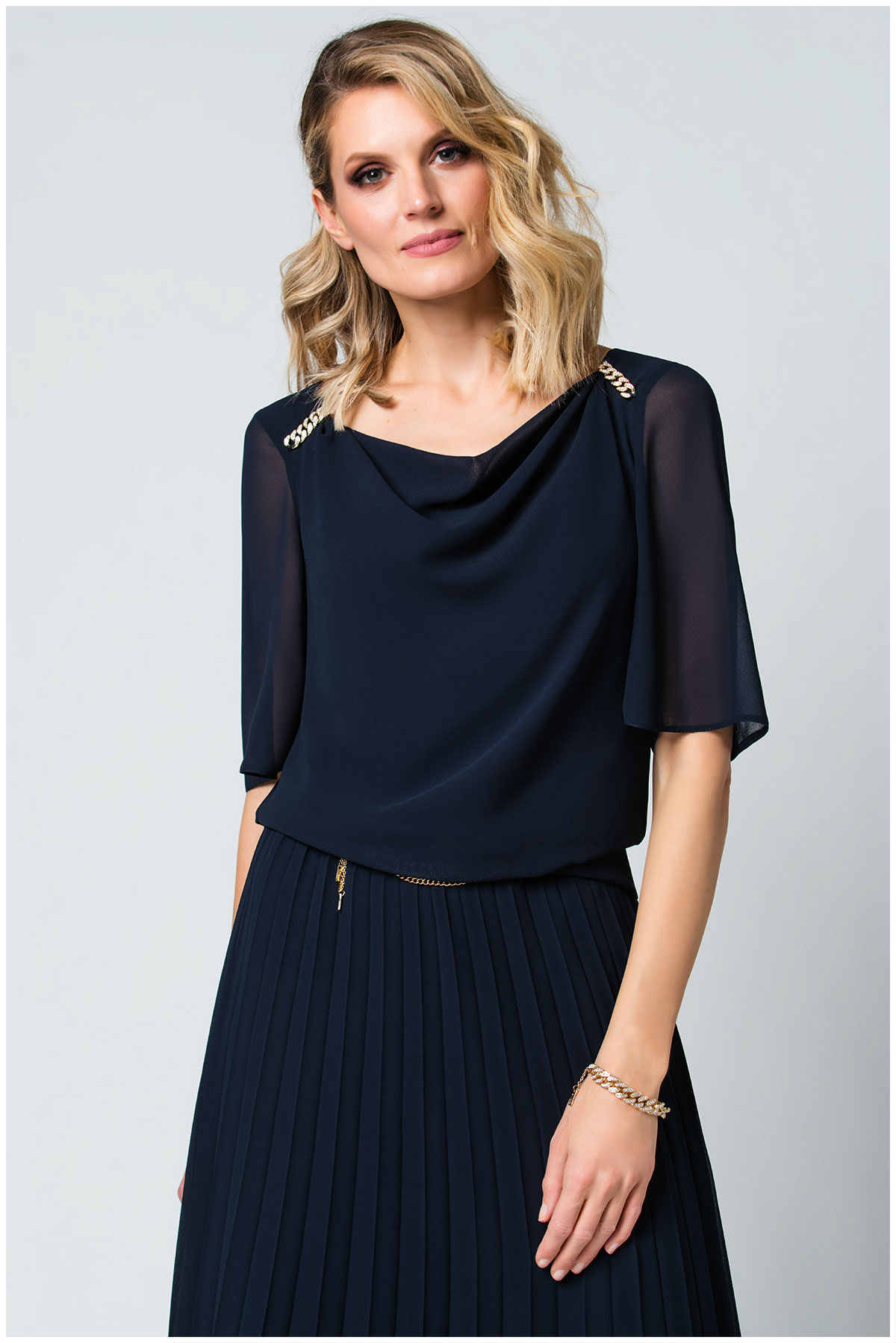Solid-color blouse with 3/4 sleeves | Luna Fashion House