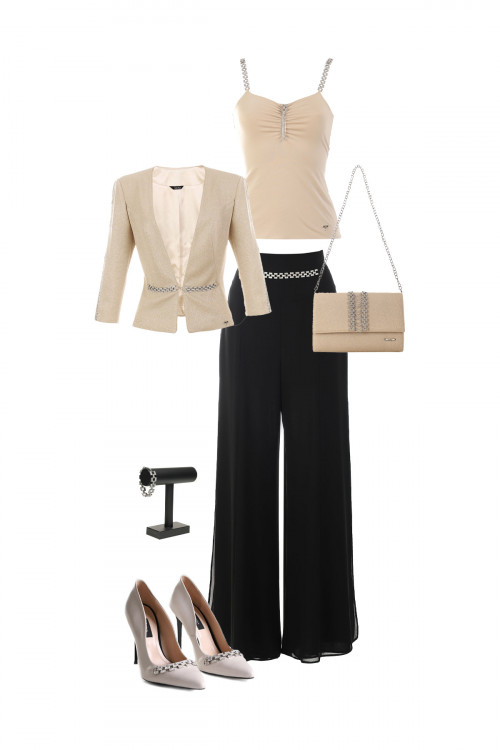 Svečani komplet - crne pantalone i zlatni sako | Modna kuća Luna